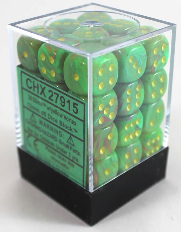 Chessex Vortex Dice D6 12mm Slime Wyellow 36 New Ebay