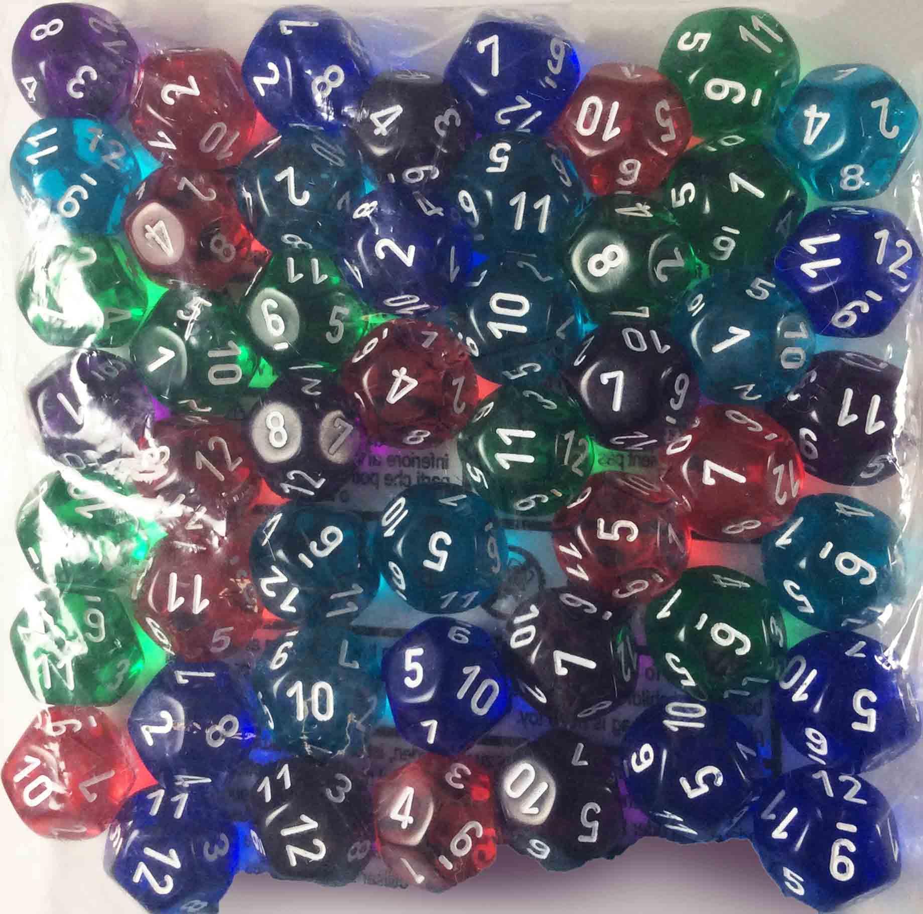 Chessex Translucent Dice D12 Assorted Bag Of Dice Limited Ed 50 New Ebay